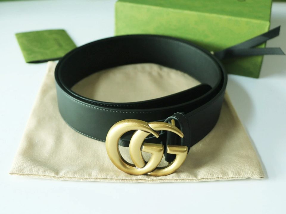 GUCCI BELT GG CLASSIC GOLDEN BUCKLE LEATHER BELT BLACK SIZE 100 | eBay