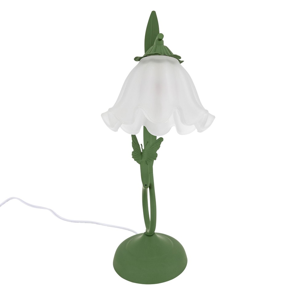 Table Lamp Flower Shape Glass Bedside Desk Light Fixture Green Reading ...