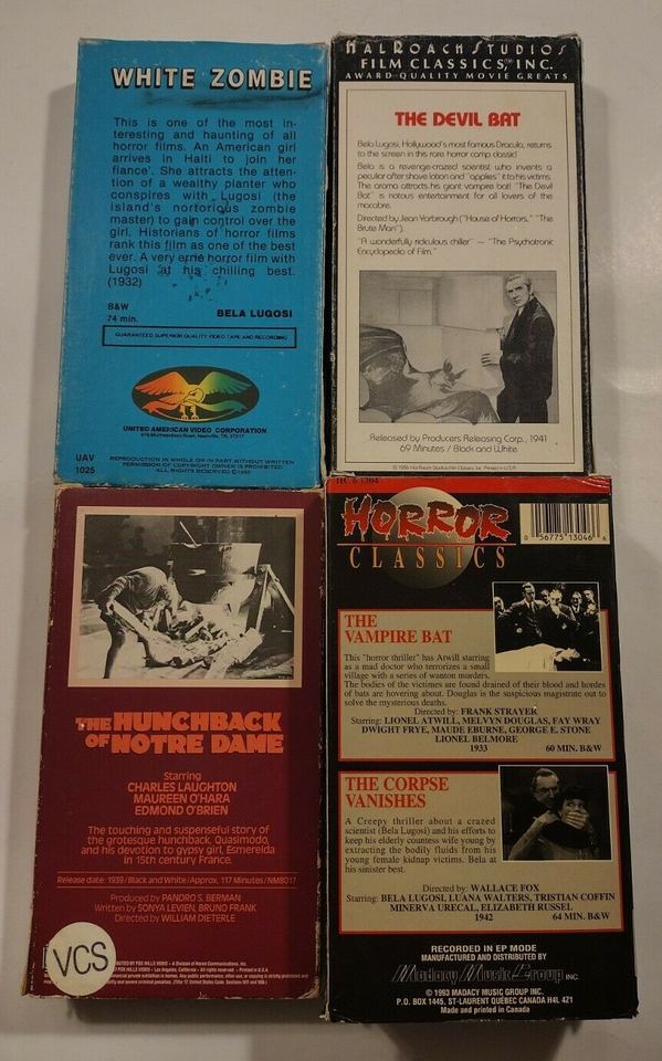 Horror VHS Lot Classics Devil Bat Vampire Corpse Vanishes Hunchback ...