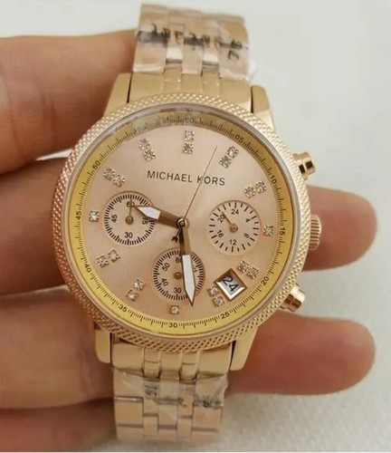 Michael Kors MK6077 Ritz Rose Gold Dial Stainless Steel Women's Watch ...