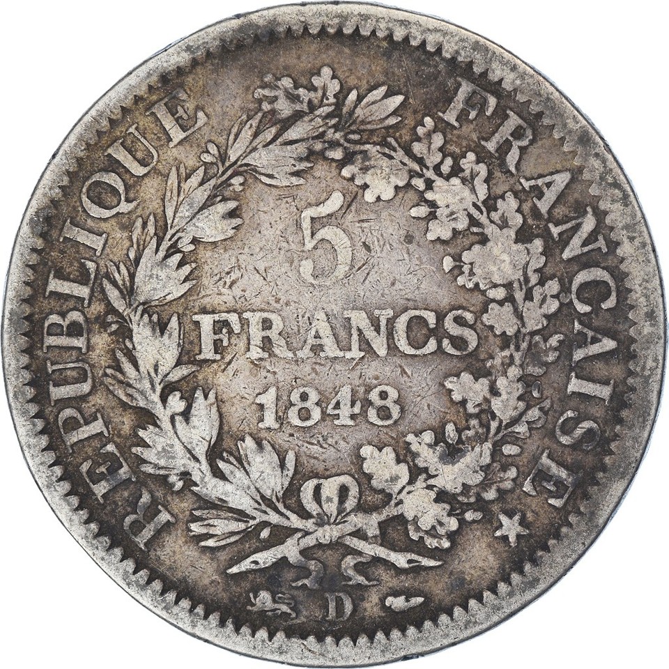 [#845534] Coin, France, Hercule, 5 Francs, 1848, Lyon, VF, Silver, KM ...