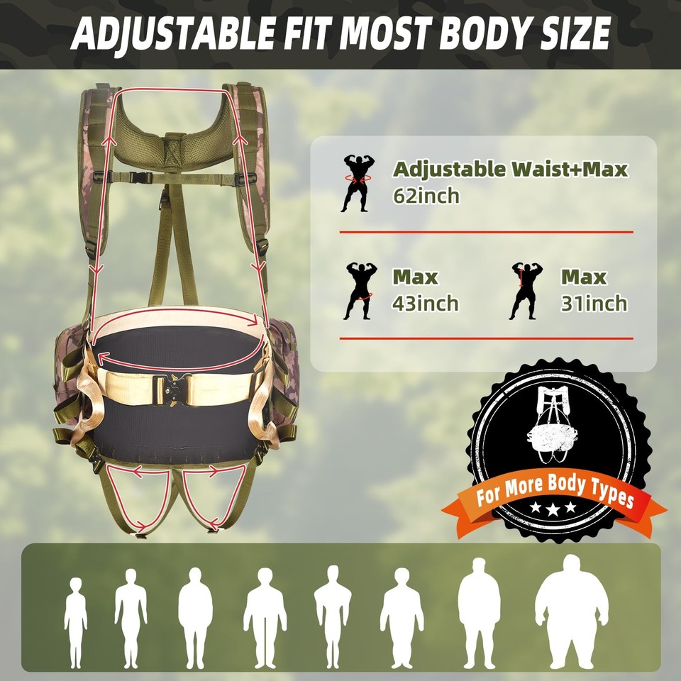 Camo Tree Saddle Hunting Kit - Heavy Duty Tree Hunting Saddle System ...
