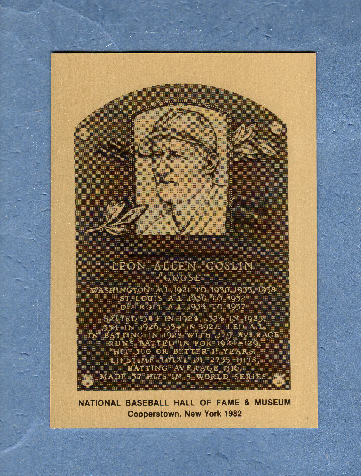 LEON "GOOSE" GOSLIN, Senators | Official Hall of Fame METAL plaque-card ...