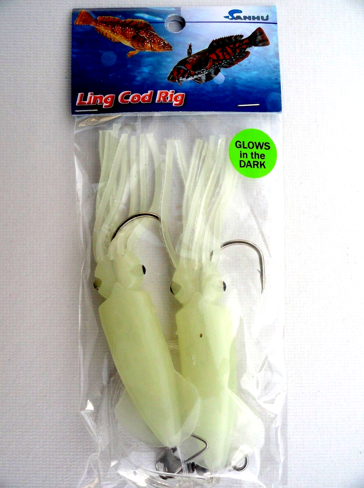 15 Packs 4.5" Ling Cod Squid Rig Two Bulb Rigged Squid Saltwater Lures ...