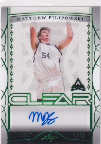 2023 Leaf Claire Basketball Numéro CA-MF1 Matthew Filipowski Vert ...