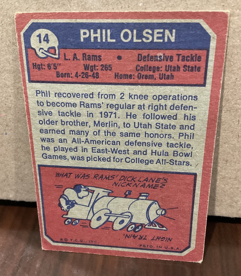PHIL OLSEN 1973 TOPPS FOOTBALL CARD #14 - LOS ANGELES RAMS | eBay