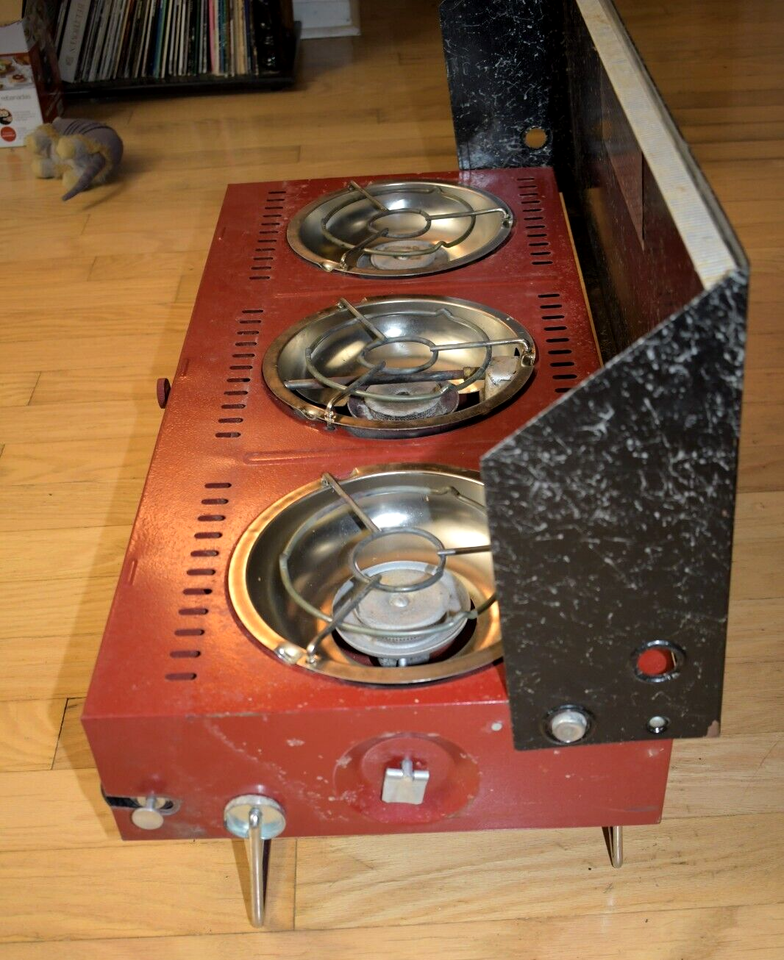 RARE 3-Burner Ted Williams Gasoline Camp Stove Vtg 1940's Sears Roebuck ...