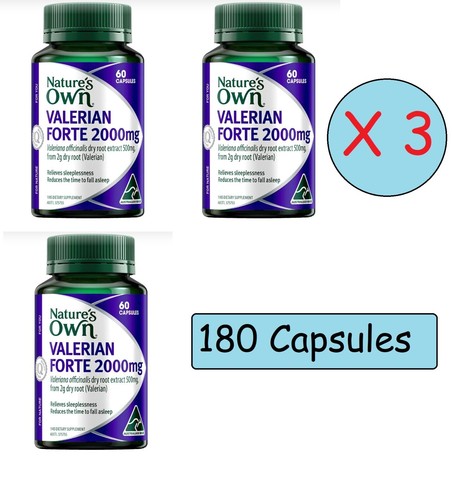 3 X Valerian Forte 2000mg Nature's Own 60 Capsules Total 180 Tablets ...