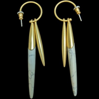 Gold Tone Hoop With Gold Tone And Faux Marble Spike Drops 2.75" Long | eBay