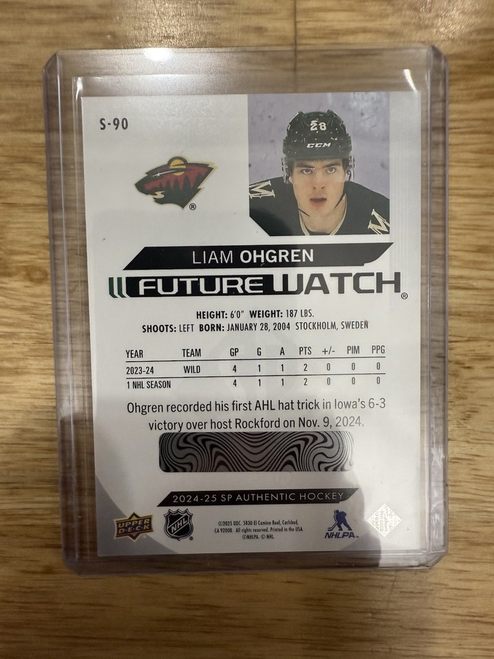 2024-25 SP Authentic Spectrum FX #S90 Liam Ohgren Level 3 Future Watch ...