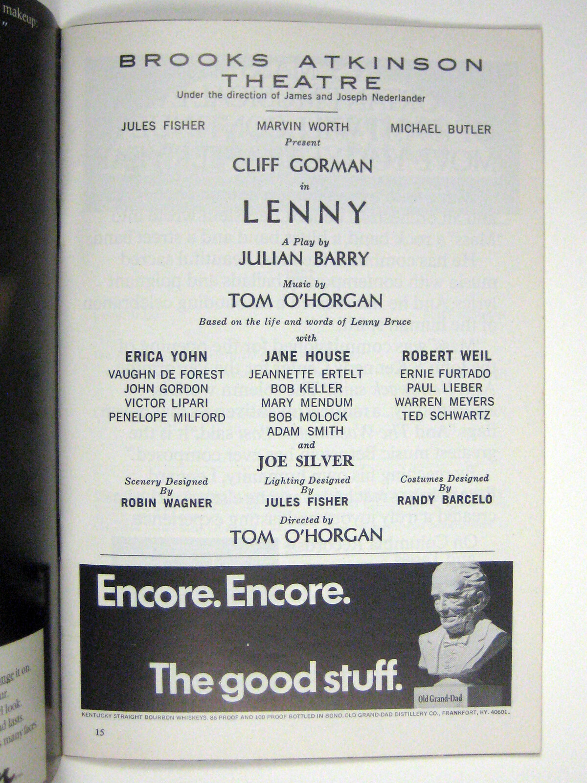 Lenny Playbill 1972 Atkinson Theater Lenny Cliff Gorman Erica Yohn Mary ...