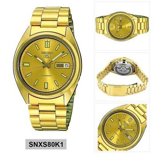 Seiko 5 Automatic Stainless Steel Gold Tone Dial Bracelet Men's Watch ...