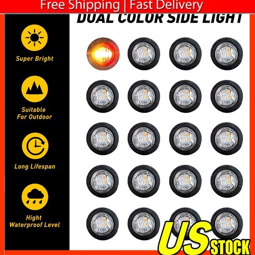 Dual Color Marker Truck Lights Trailer Bullet Red-Amber LED Round 3/4 ...