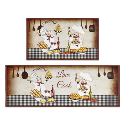 Fat Chef Kitchen Rugs Sets of 2 Love Cook Farmhouse Washable Anti ...