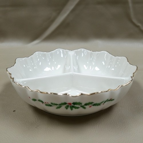 LENOX Holiday Dimension Collection Divided Serving Dish Gold Trim w ...