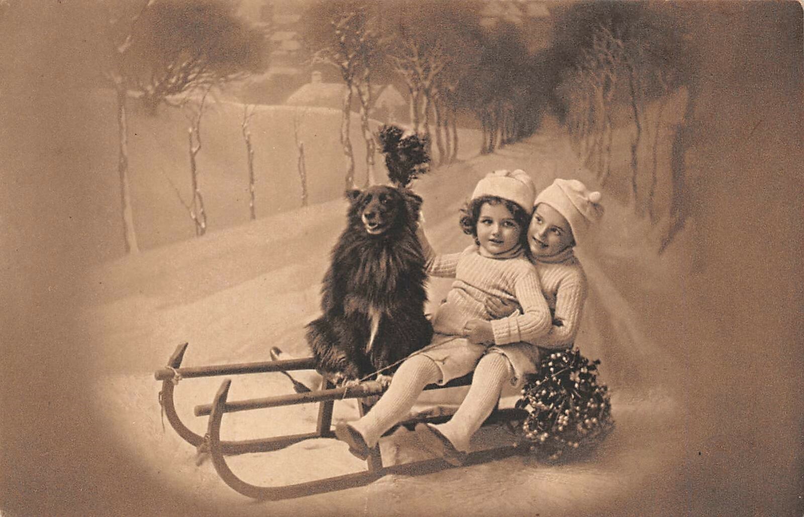 Card Fantasy Children On Sledge And Pooh | eBay