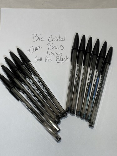 BLACK Bic Cristal Ballpoint Pens Lot of 11 NEW 1.6mm Xtra Bold Smooth ...