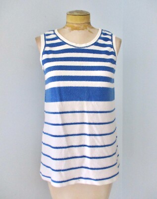 Vtg 60s 70s Aileen Blue Graduated Stripe Terry Cloth Tank Top Beach ...