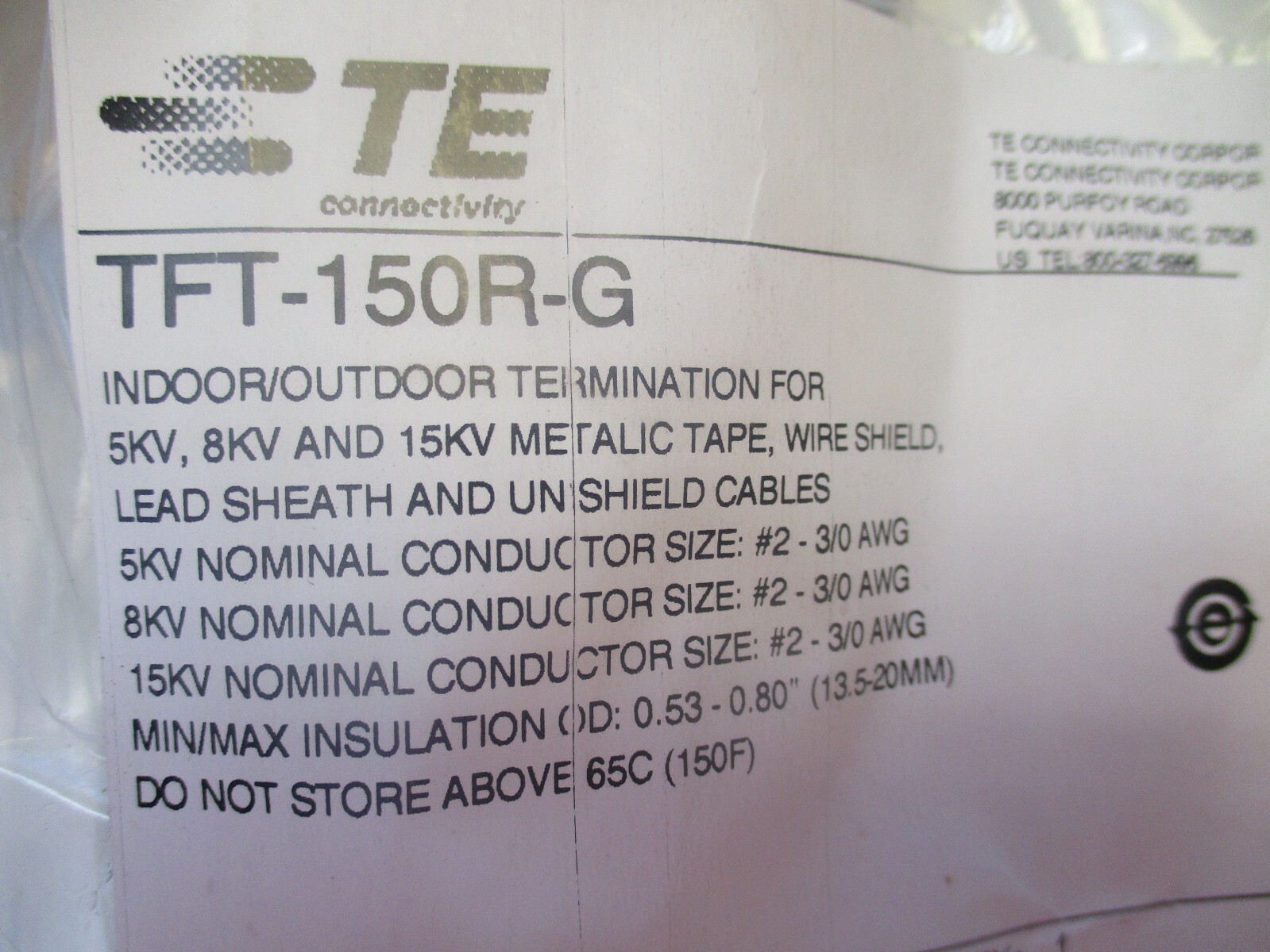 TE CONNECTIVITY TFT-150R-G, 3 KITS TO BOX, IN/OUTDOOR TERM KITS 5KV ...