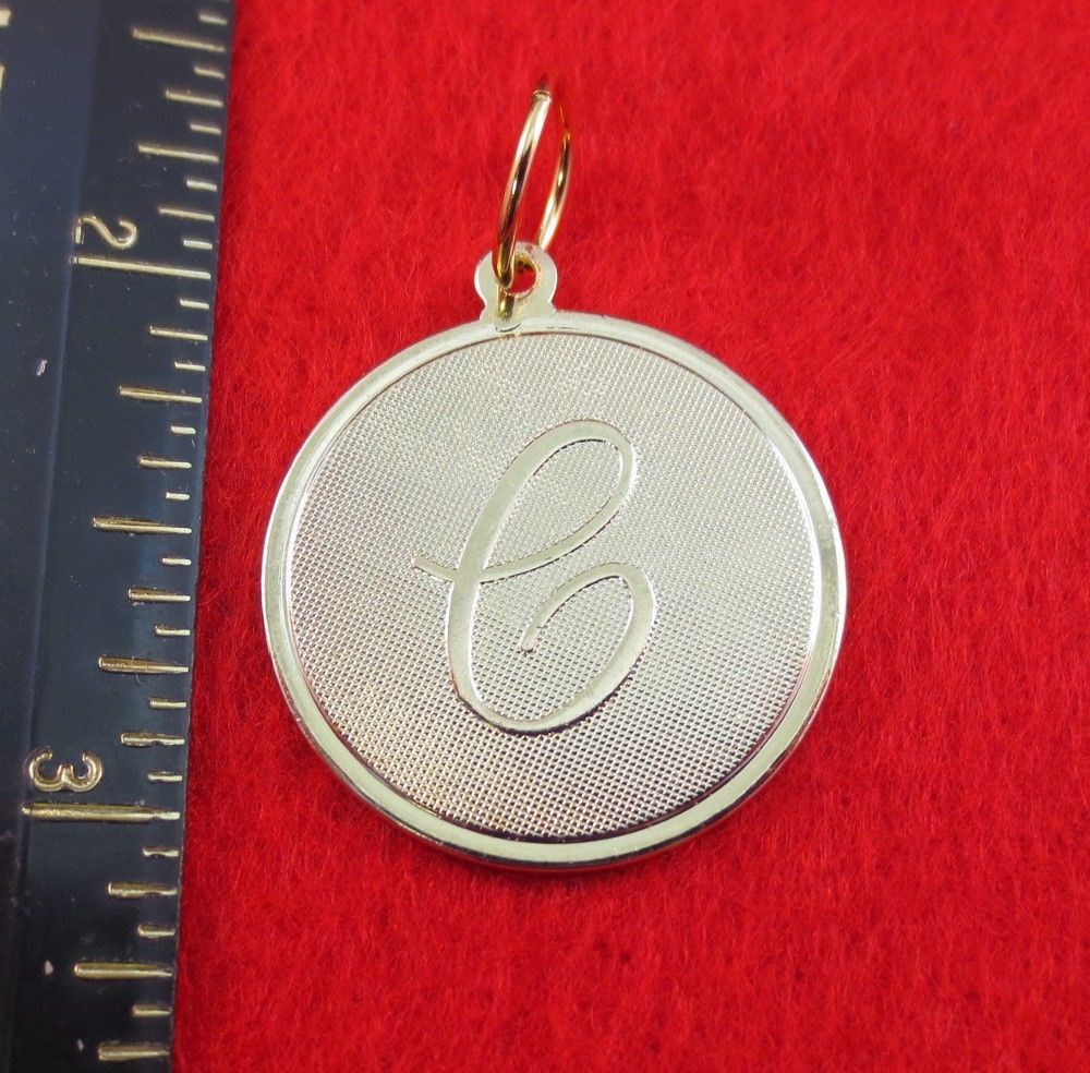14 KT GOLD EP LARGE(OVER 1") ROUND INITIAL DISC LETTER C PENDANT CHARM ...
