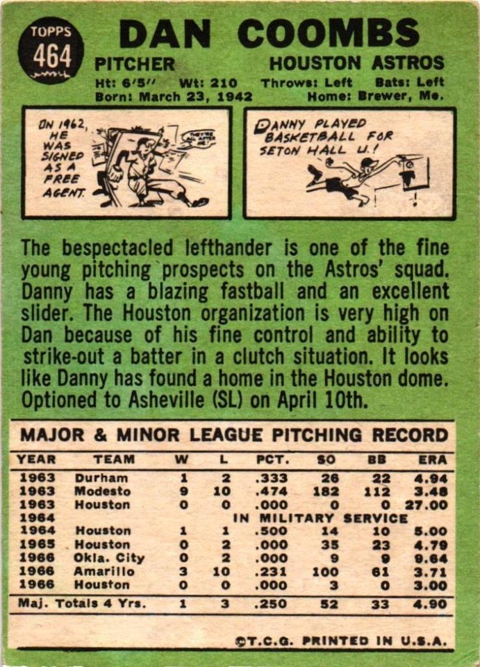 DAN COOMBS 1967 Topps #464 FREE SHIPPING B13R3S28P12 | eBay