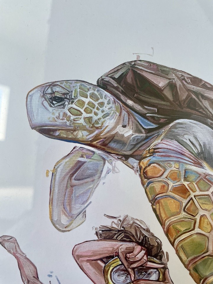 Vintage Framed Art Print Pop Surrealism Turtle & Child Signed By ...