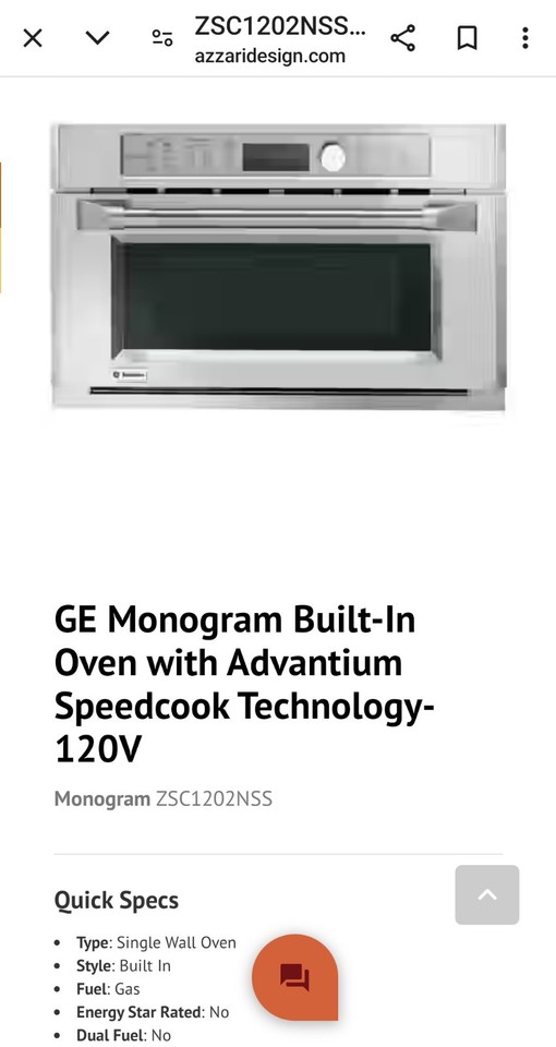 GE Monogram Built-In Oven with Advantium Speedcook - 120V ZSC1201NSS01 ...