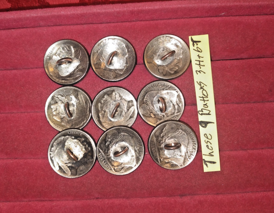 9 Real Genuine US Buffalo Indian Head Nickel Domed Shank Coin Buttons 3 ...