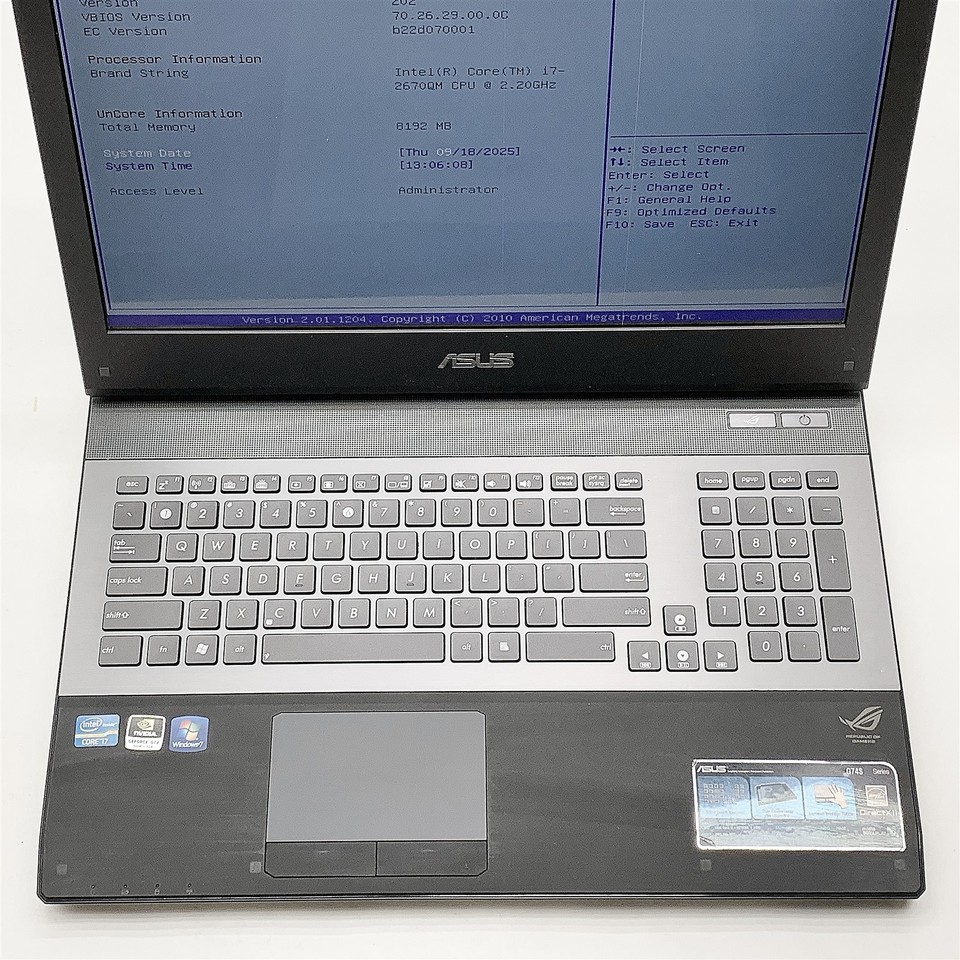 ASUS ROG G74S Laptop Intel Core i7 2670QM 2.20GHZ 17.3" FHD 8GB RAM NO ...