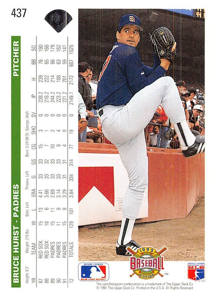 Bruce Hurst 1992 Upper Deck 437 San Diego Padres BASEBALL Card | eBay