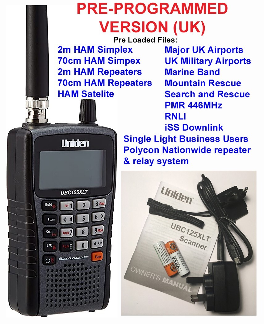 Uniden UBC-125XLT Radio, UK Scanner Super Pre-PROGRAMMED AM FM Air ...