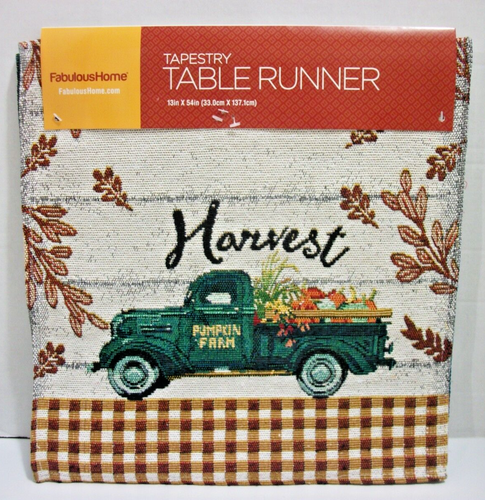 13" x 54" Autumn "HARVEST" Tapestry Table Runner Fall Leaves ...