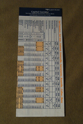 Amtrak Capitol Corridor Route Timetable - April 29, 2001 | eBay