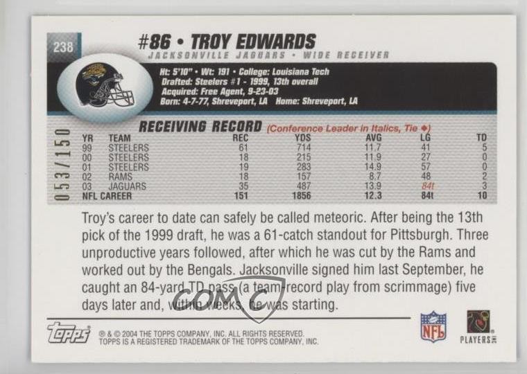 2004 Topps Black /150 Troy Edwards #238 | eBay