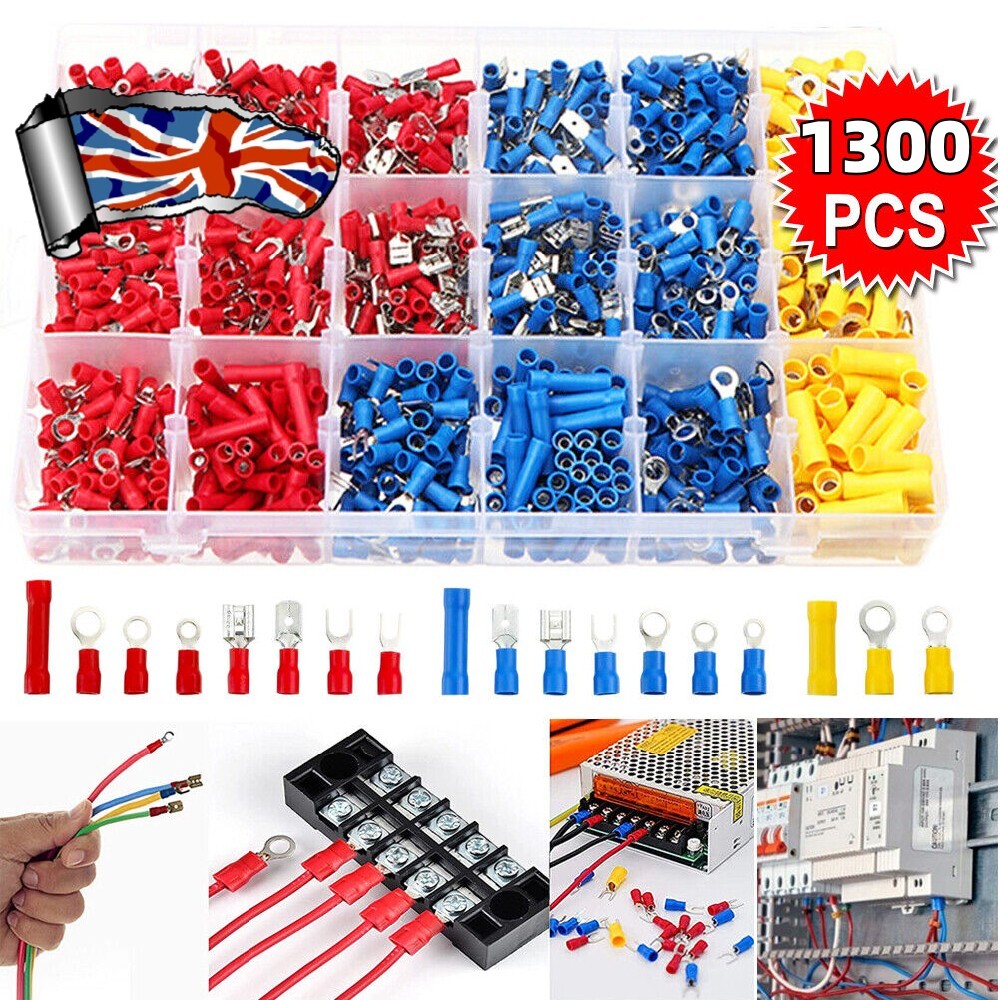 1300Pcs Assorted Insulated Electrical Wire Terminals Crimp Connectors ...