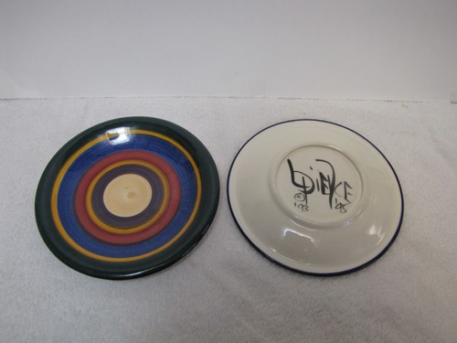 2 Signed L. Pierce Pottery 7 1/2 inch Salad Plate Multicolored Stripes ...