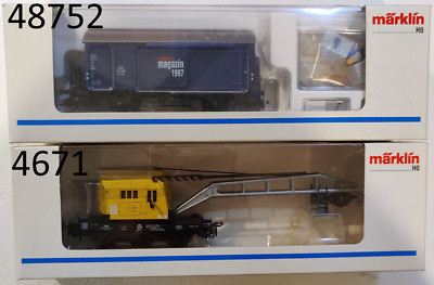 MARKLIN HO 4671 CRANE CAR AND 48752 MAGAZIN 1997 BOX CAR appear unused ...