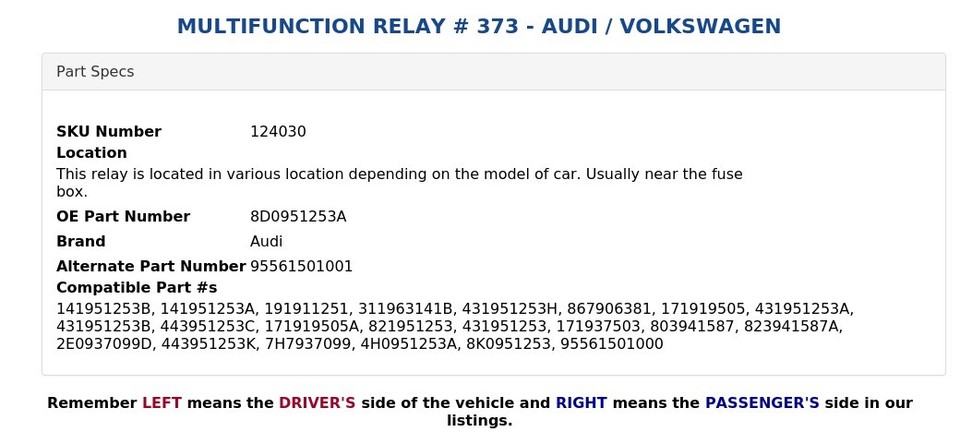MULTIFUNCTION RELAY # 373 - AUDI / VOLKSWAGEN | eBay