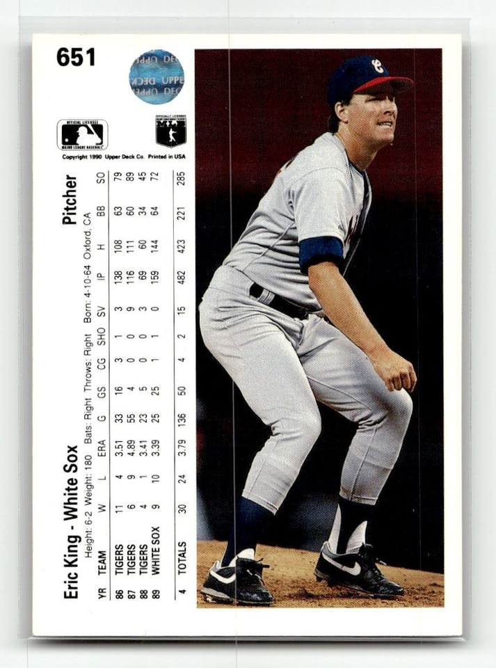 1990 Eric King Chicago White Sox Upper Deck Baseball Card # 651 | eBay