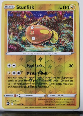 REVERSE HOLO Stunfisk 055/195 NM / M - Silver Tempest Pokemon Card ...