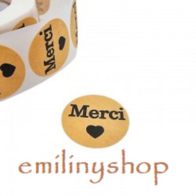 lot 50 etiquettes stickers merci noir beige coeur NEUF | eBay