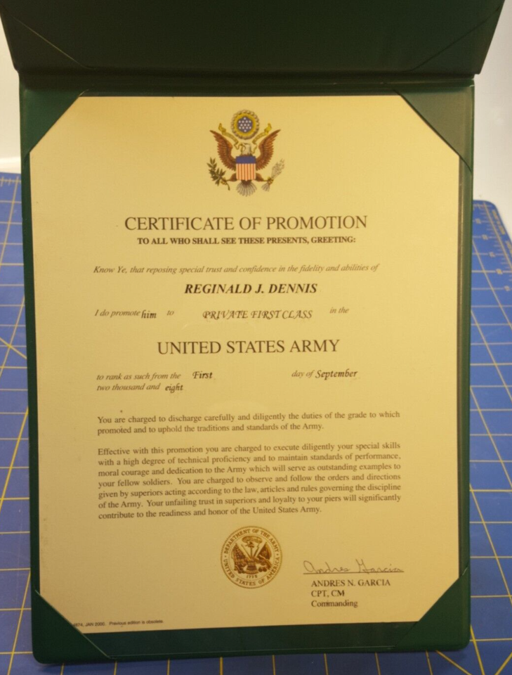 2008 United States Army Certificate Of Promotion. | eBay