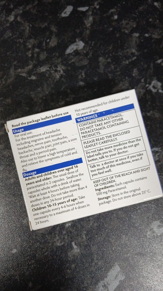 Paracetaml 500mg CAPSULES Pain Relief Period Back Migraine Cold Flu 96 ...