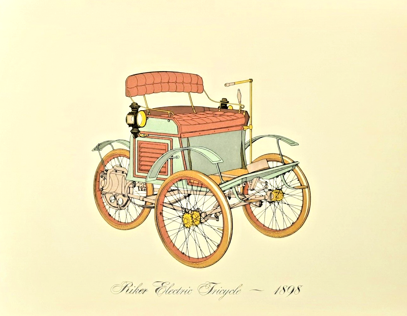 Riker Electric Tricycle 1898 Lithograph Clarence P. Hornung Antique ...