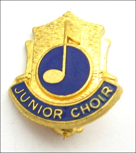 JUNIOR CHOIR School Membership LAPEL PIN Blue Enamel Music Vintage ...