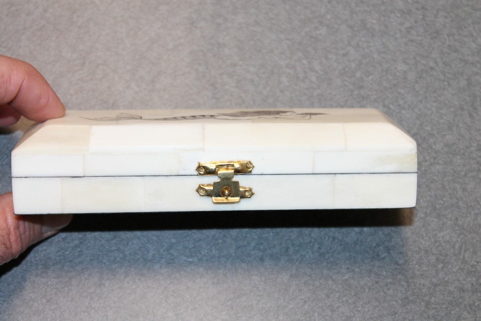 Antique Style Mermaid Scrimshaw Etched Bone & Wood Trinket Stamp ...