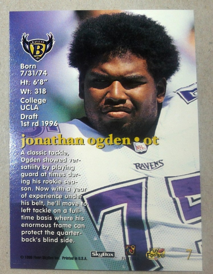 1996 Skybox Impact Rookie Jonathan Ogden RC #7 Ravens UCLA Bruins | eBay