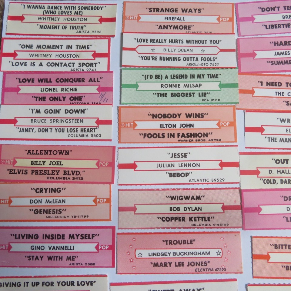 45 rpm lot of 33 Juke Box Strips - Bob Dylan, Julian Lennon, Elton John ...