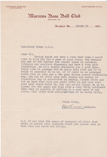 1915 Baseball Challenge Letter Maroons to Henry Greys African American ...