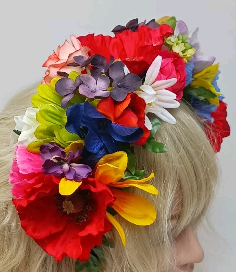 Multi Color Flower Headband with Ribbons, Ladies Boho Style Accessories ...